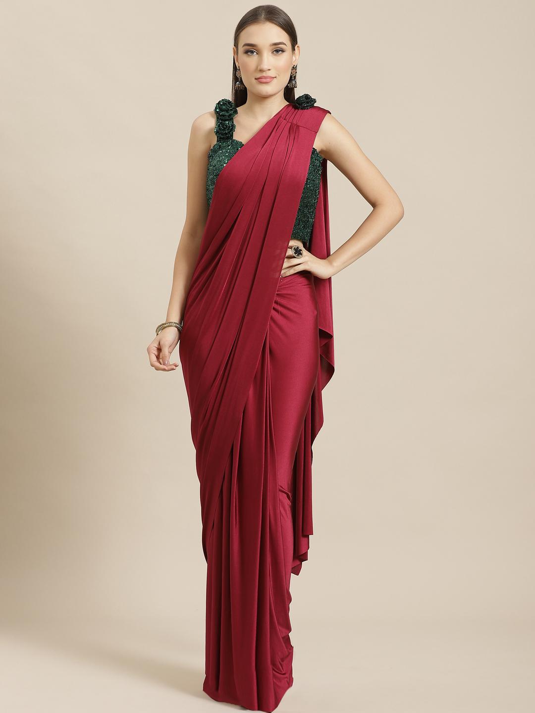 Buy Chhabra 555 Maroon Solid Ready To Wear Saree - Sarees for Women ...