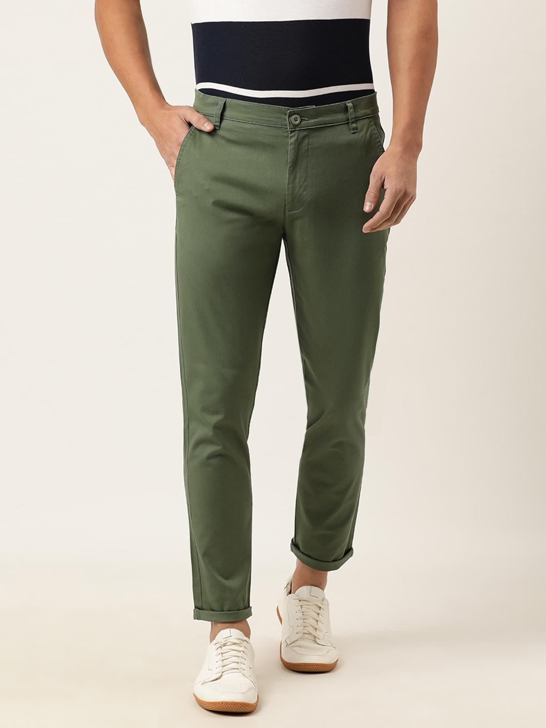 Buy The Indian Garage Co Men Olive Green Slim Fit Solid Chinos ...