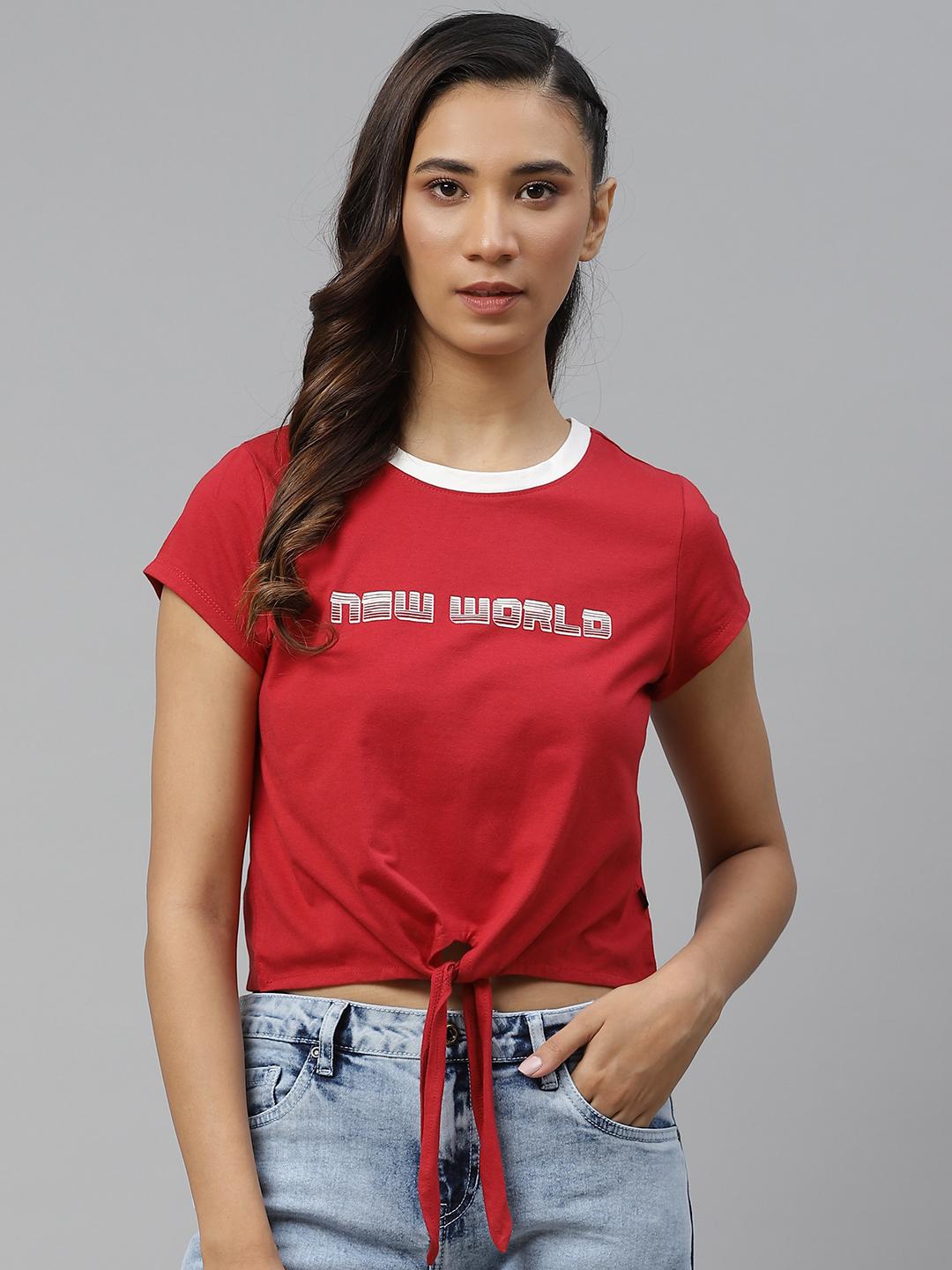 Buy The Roadster Lifestyle Co Women Red Tie Up Crop Top - Tops for ...