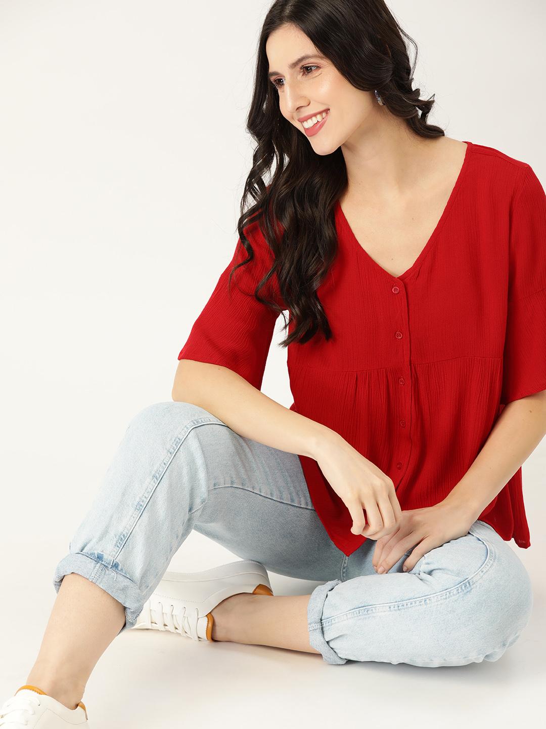 Buy DressBerry Maroon EcoVero Solid A Line Top - Tops for Women ...