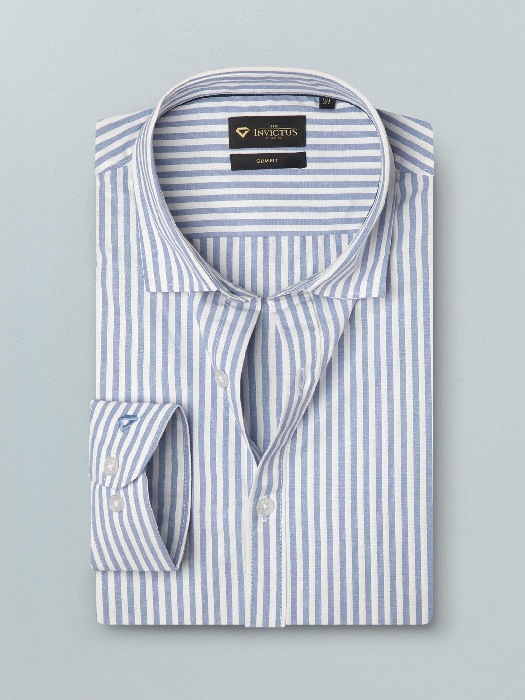Buy INVICTUS Men Easy Care Blue Bengal Stripes Striped Formal Shirt ...