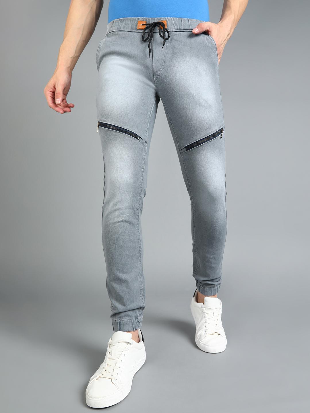 Buy Urbano Fashion Men Grey Jogger Mid Rise Slash Knee Stretchable ...