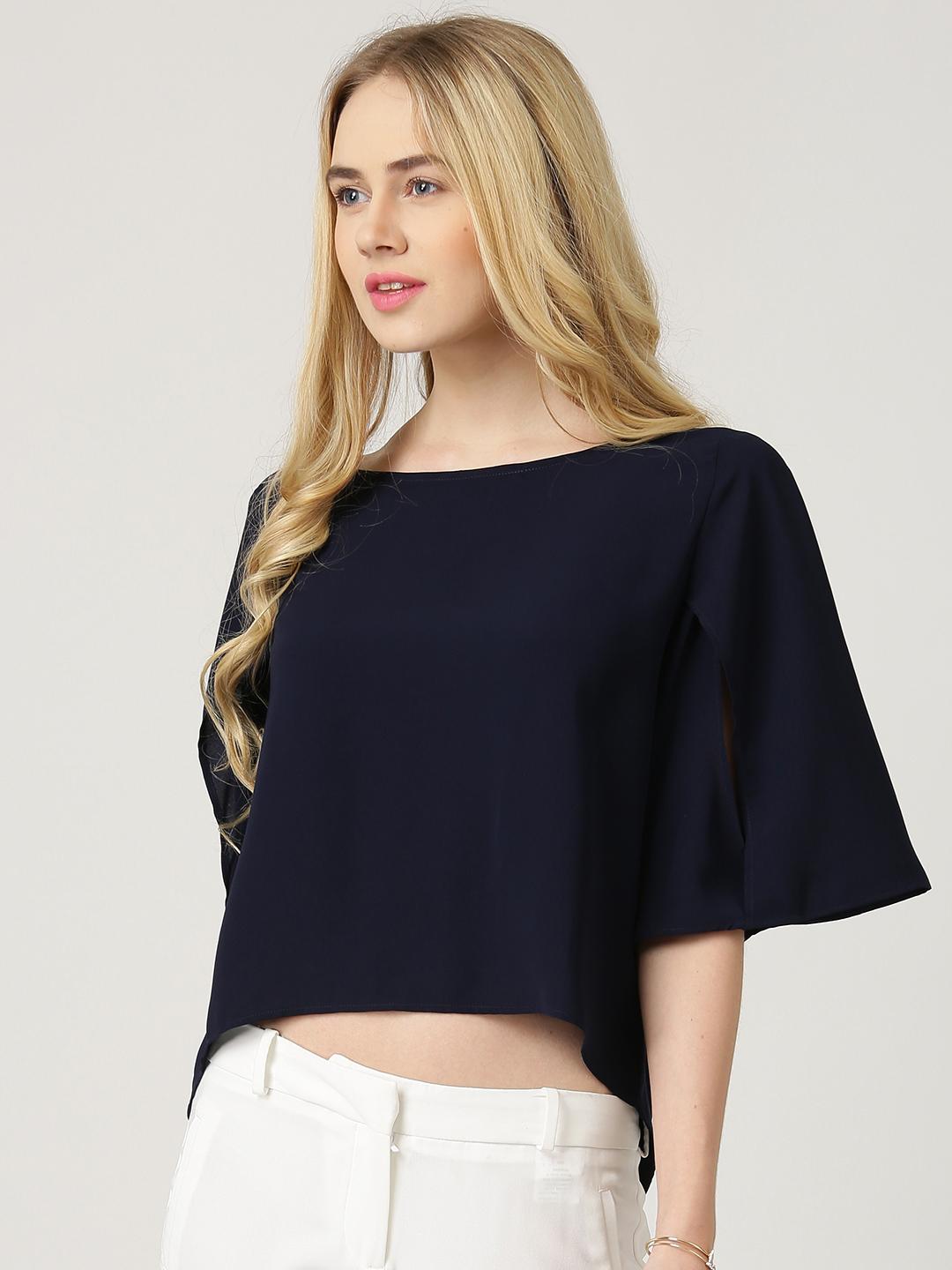 Buy Marie Claire Navy Crepe Crop Boxy Top - Tops for Women 1382681 | Myntra