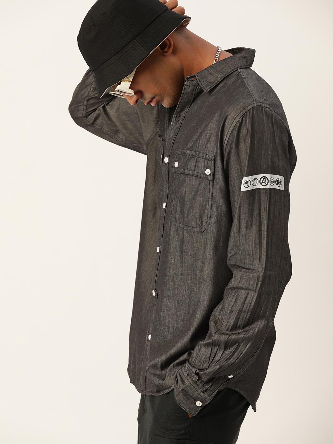 Buy Kook N Keech Marvel Men Charcoal Grey Solid Cotton Casual Shirt ...