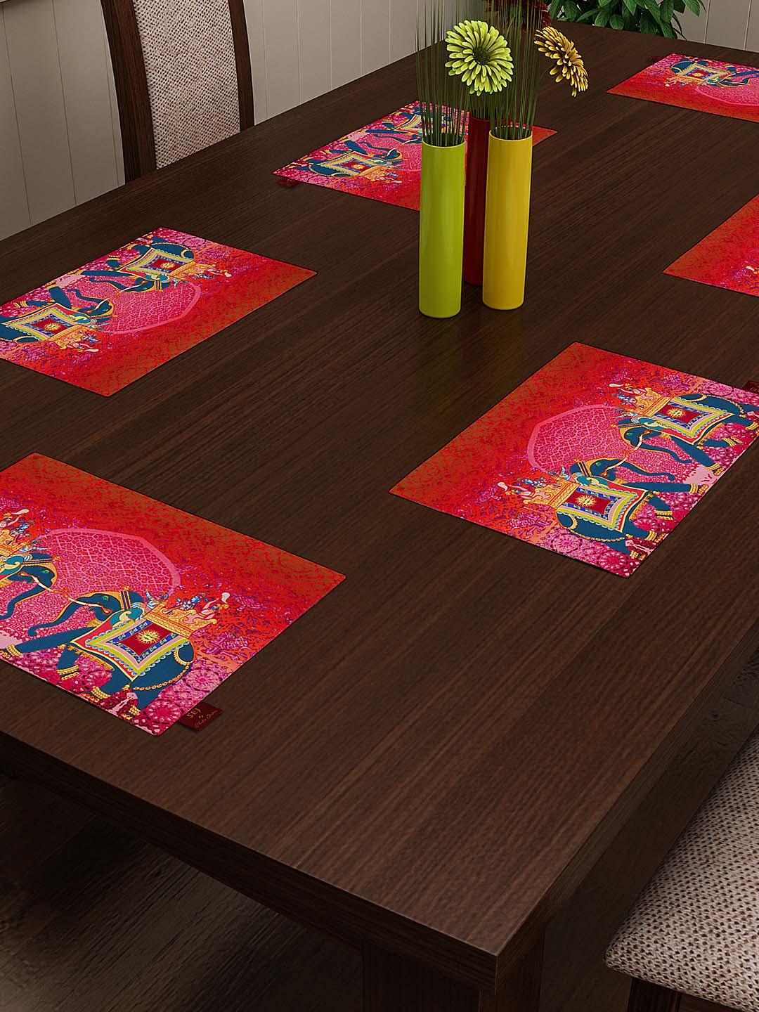 Buy SEJ By Nisha Gupta Pink Set Of 4 Printed Table Mats - Table ...