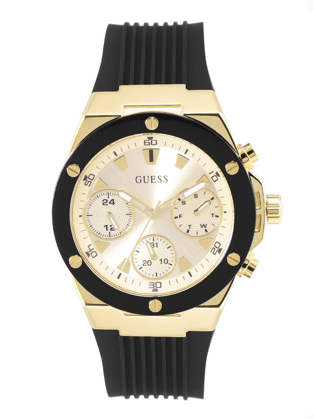 Buy GUESS Women Gold Toned Dial & Black Straps Analogue Watch GW0030L2 ...