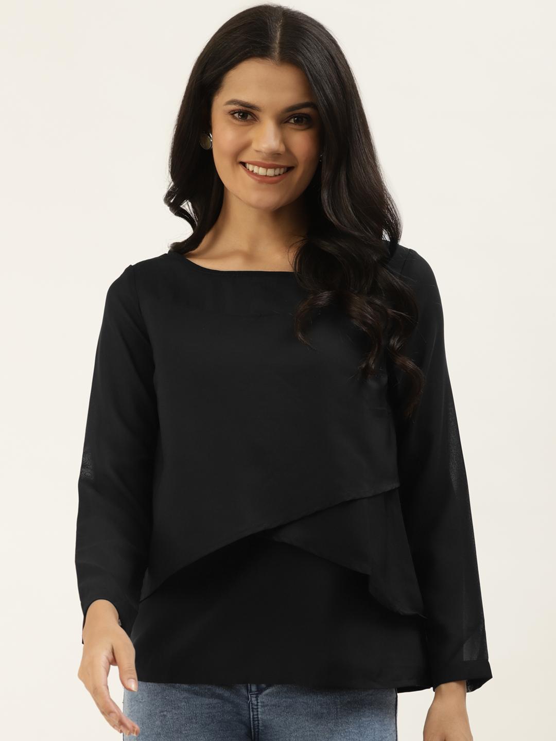 Buy Belle Fille Black Solid Layered Regular Top - Tops for Women ...