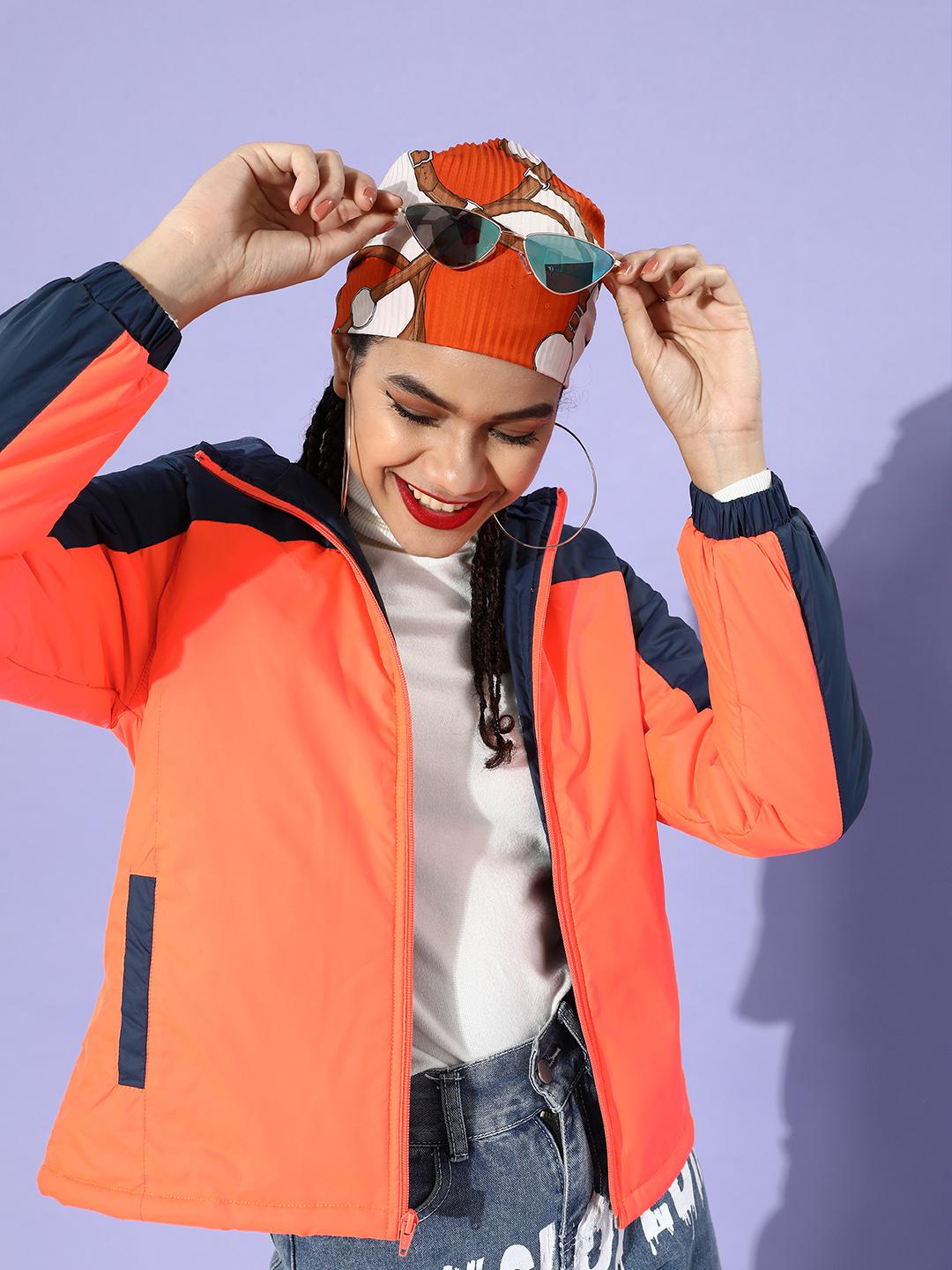 Buy DressBerry Women Orange Orange Colourblocked Bomber Jacket ...