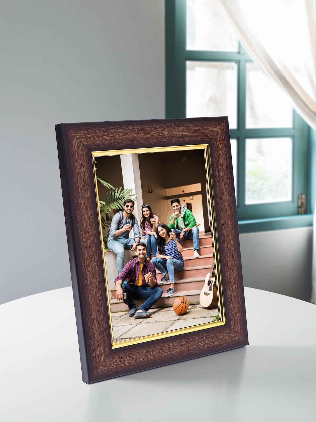 Buy Golden Peacock Brown & Gold Toned Solid Table Top Photo Frame ...