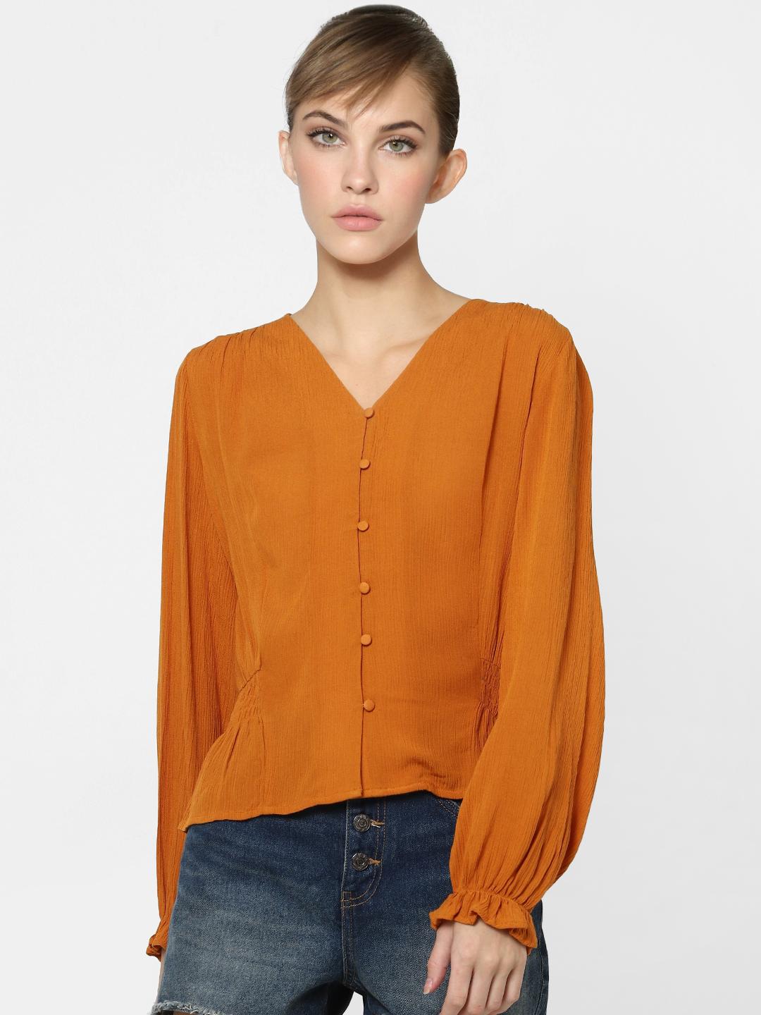 Buy ONLY Orange Puff Sleeve Regular Top - Tops for Women 14088098 | Myntra