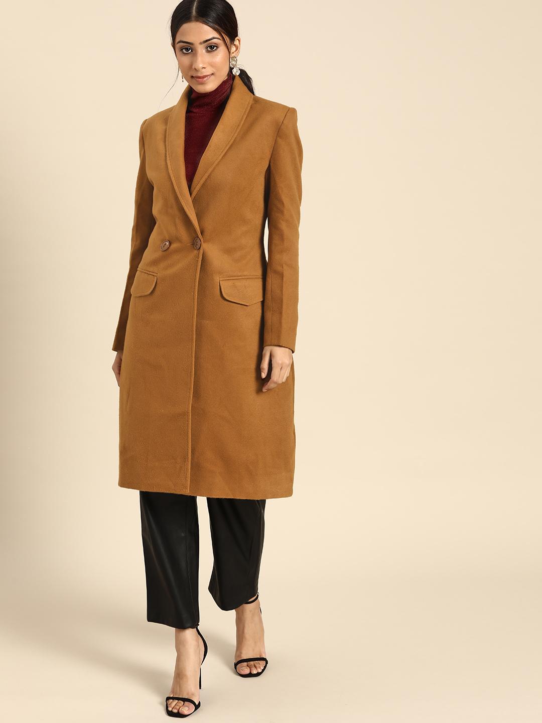 Buy All About You Women Brown Solid Regular Fit Overcoat - Coats for ...