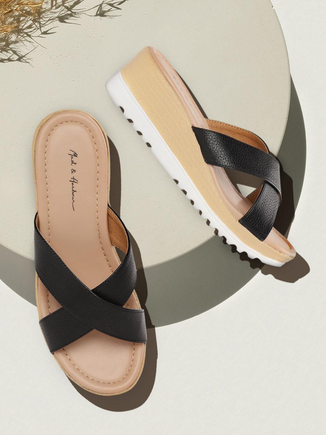 Buy Mast & Harbour Women Black Solid Criss Cross Wedges - Heels for ...