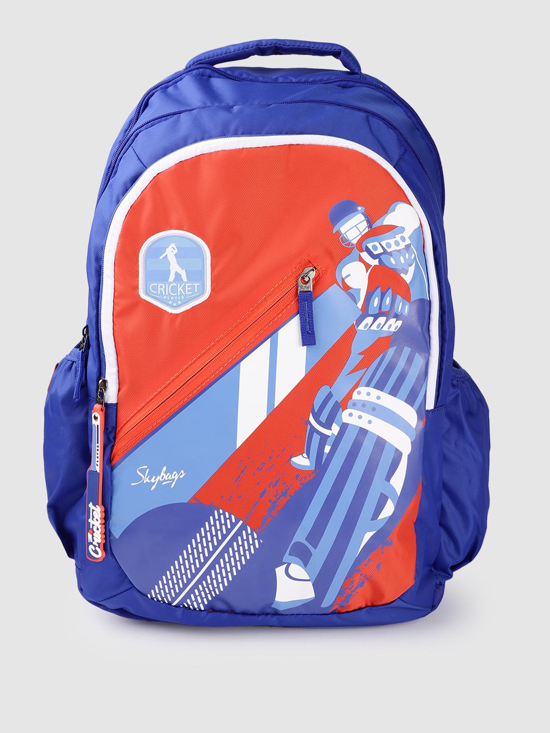 Buy Skybags Kids Blue & Red Riddle 4 School Cricket Print Backpack ...