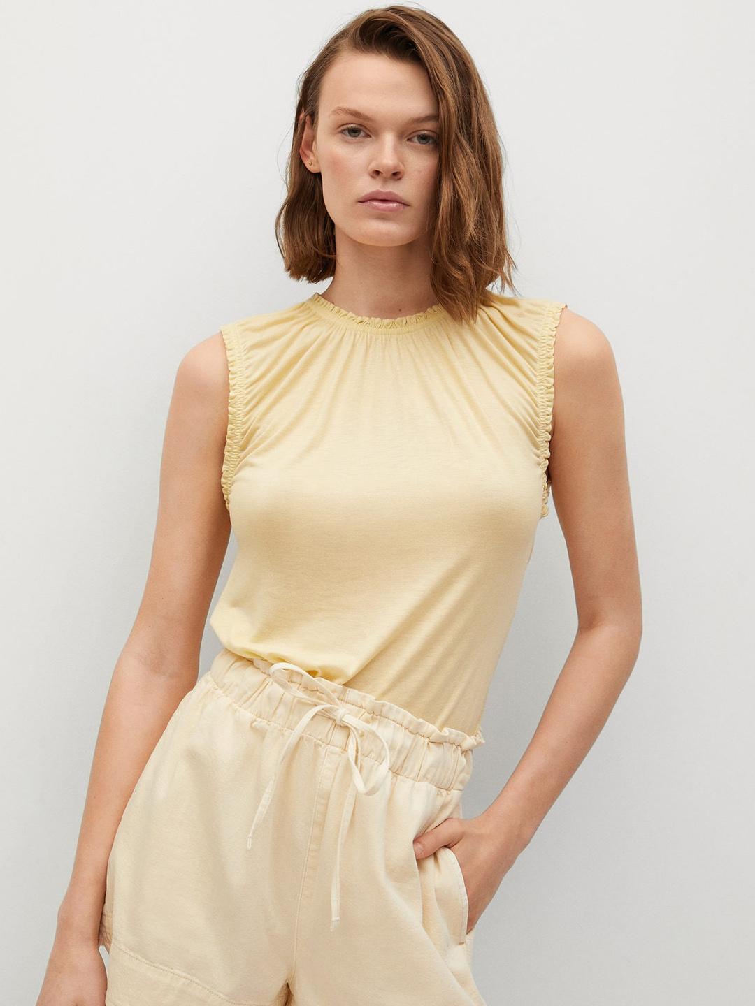 Buy MANGO Yellow Solid Sleeveless EcoVero Top - Tops for Women 14310106 ...