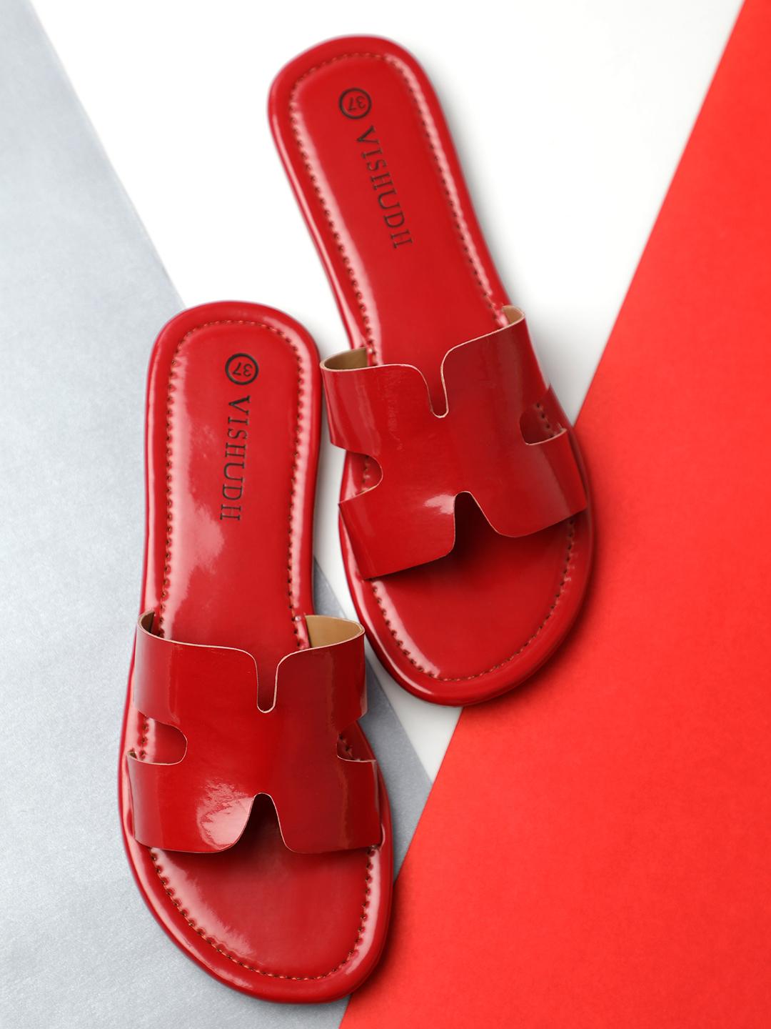Buy Vishudh Women Red Open Toe Flats - Flats for Women 14323298 | Myntra