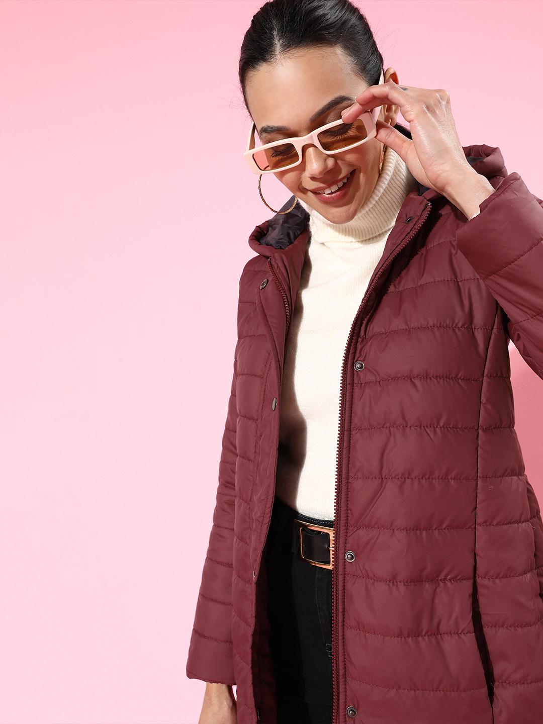 Buy Her By Invictus Women Charming Maroon Solid Comfort Quilt Jacket ...