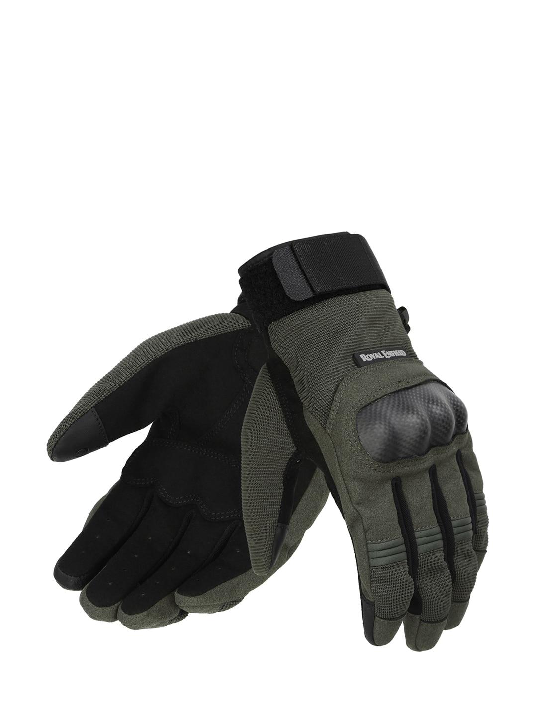 Buy Royal Enfield Men Black & Olive Green Strident Riding Gloves ...