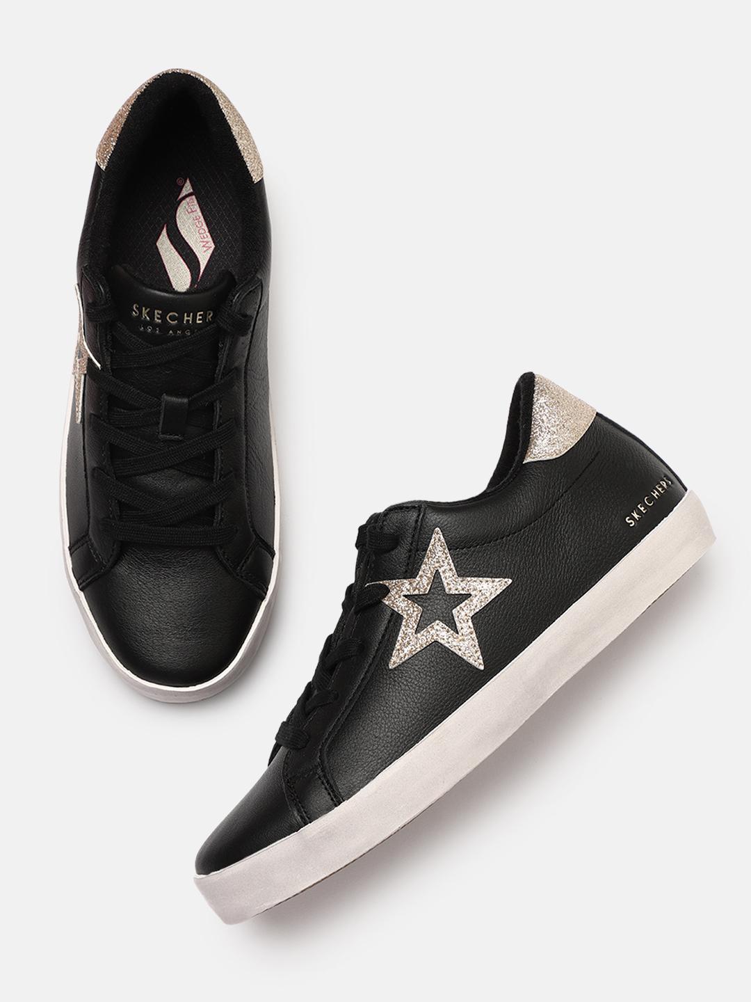 Buy Skechers Women Black DIAMOND STARZ STARRY STEPS Leather Sneakers ...
