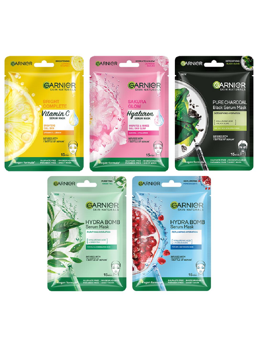 Buy Garnier Skin Naturals Set Of 5 Serum Face Sheet Masks For All Skin ...