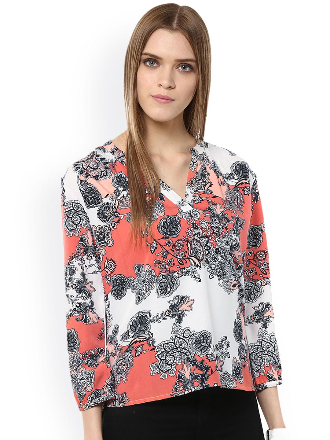 Buy Harpa Pink & White Floral Print Crepe Top - Tops for Women 1443077 ...