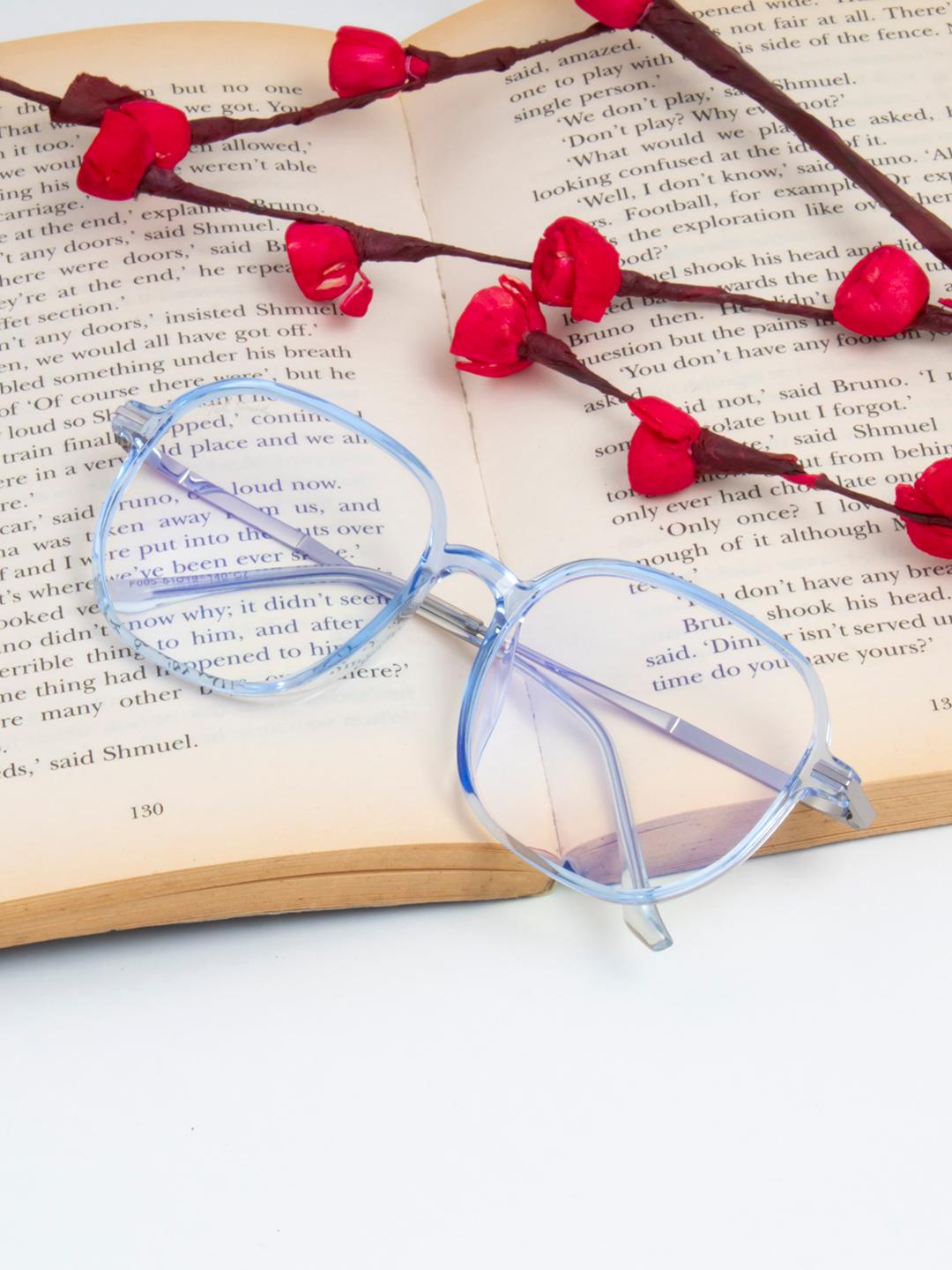 Buy Ted Smith Unisex Blue & Silver Square Frames With Blue Light ...