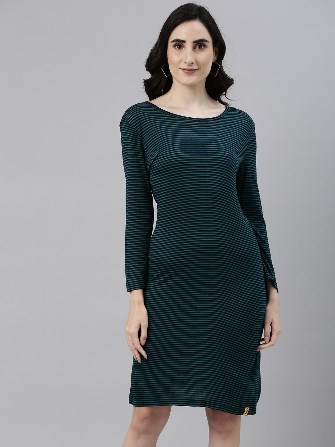 Buy Campus Sutra Women Green & Blue Striped Bodycon Dress - Dresses for ...