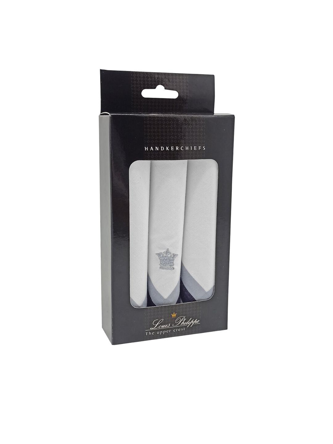 Buy Louis Philippe Men White & Grey Set Of 3 Striped Handkerchieves ...