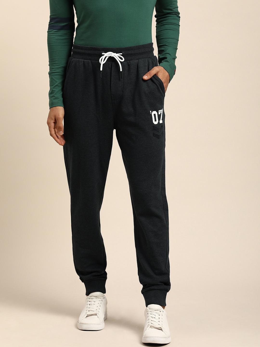 Buy Being Human Men Black Brand Logo Print Mid Rise Casual Joggers ...