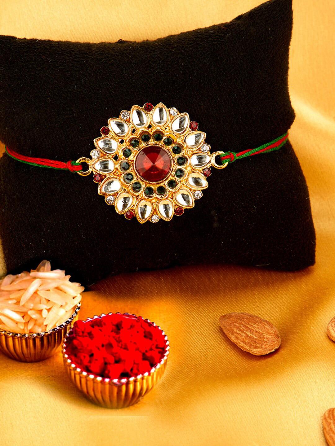 Buy Sukkhi Rakhi Men Gold Plated White & Red Stone Studded Rakhi With ...