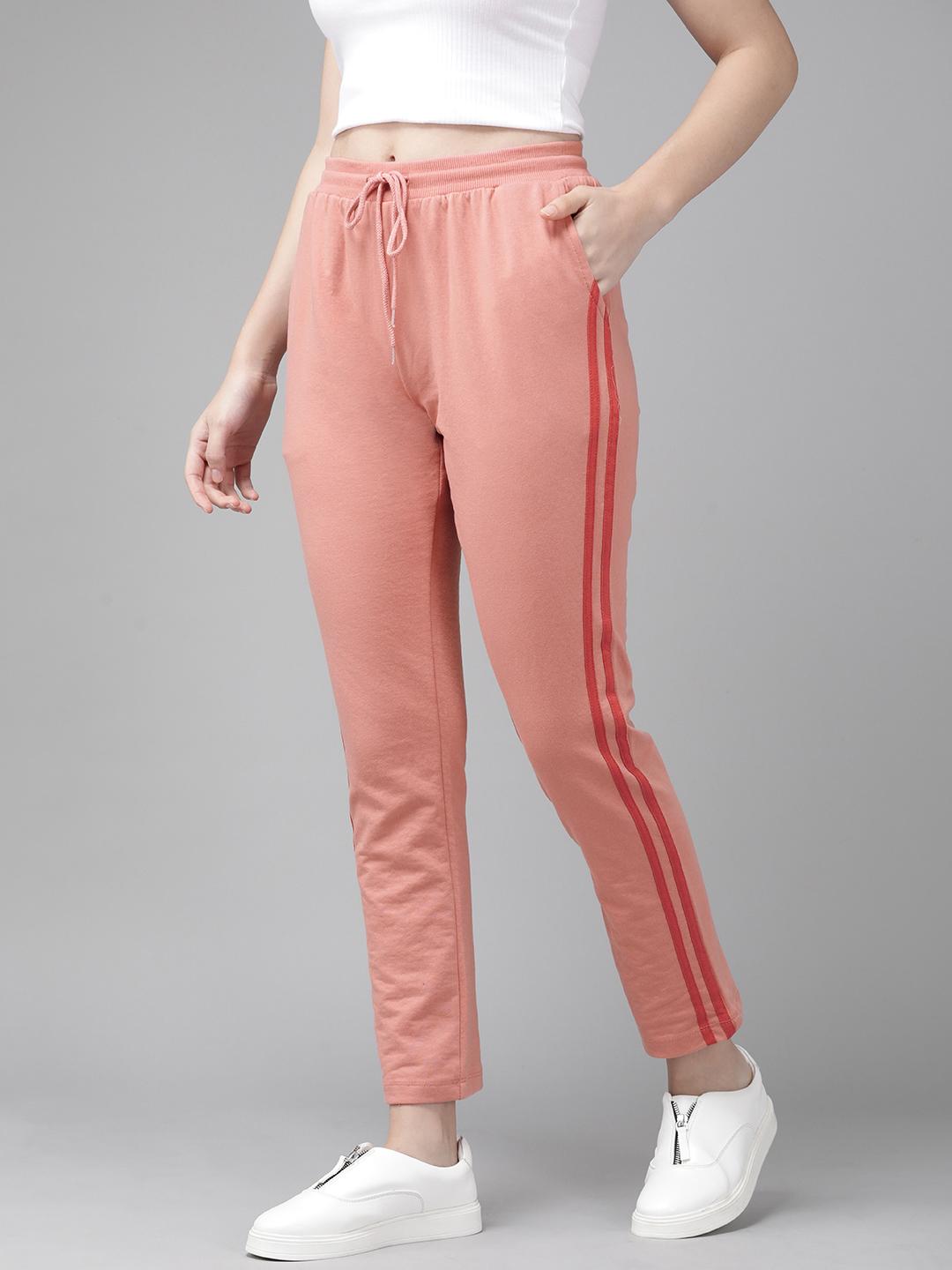 Buy Roadster Women Peach Coloured Solid Cropped Track Pants With Side ...
