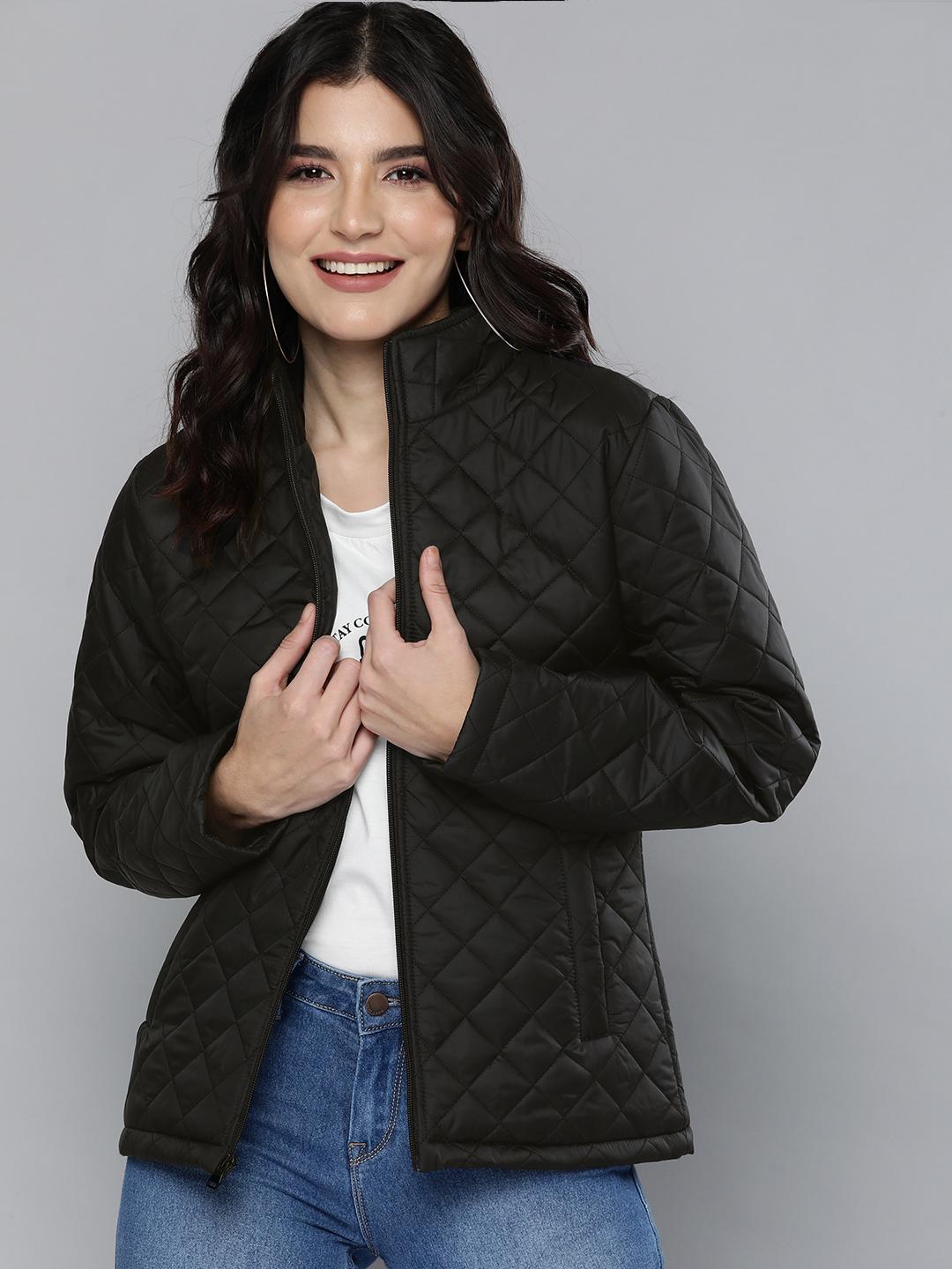 Buy HERE&NOW Women Black Solid Padded Jacket - Jackets for Women ...