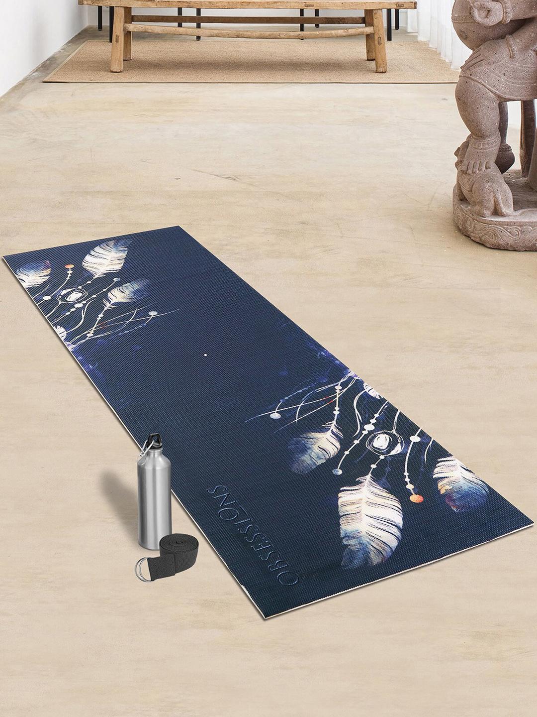 Buy Obsessions Navy Blue & Off White Printed Yoga Mat - Yoga Mats for ...