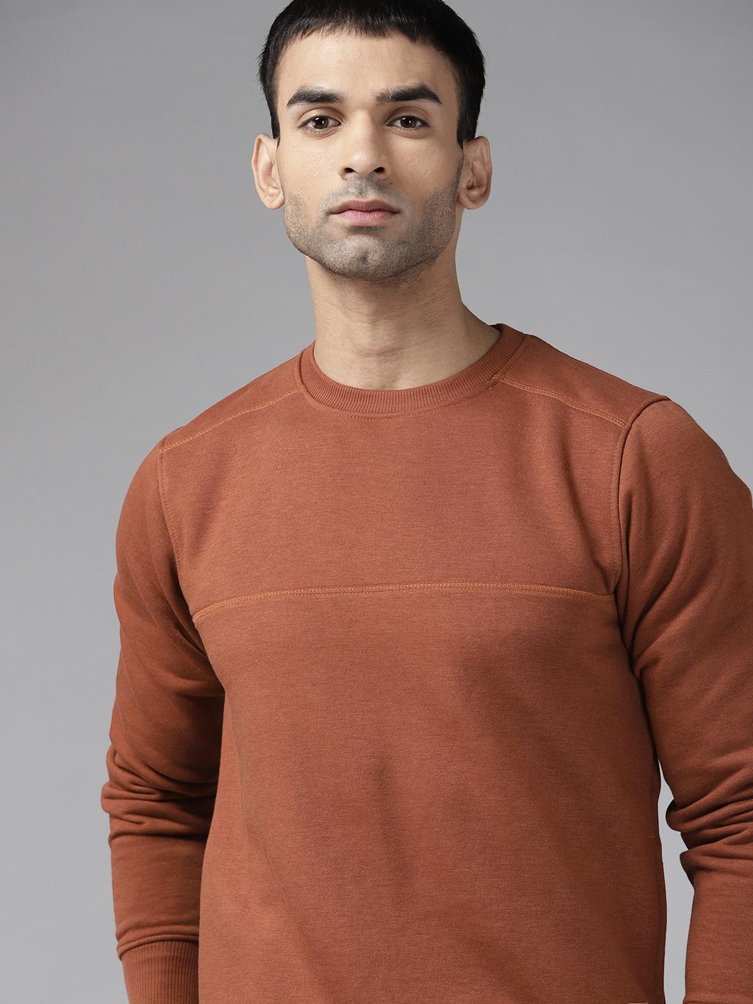 Buy Roadster Men Rust Brown Solid Sweatshirt - Sweatshirts for Men ...