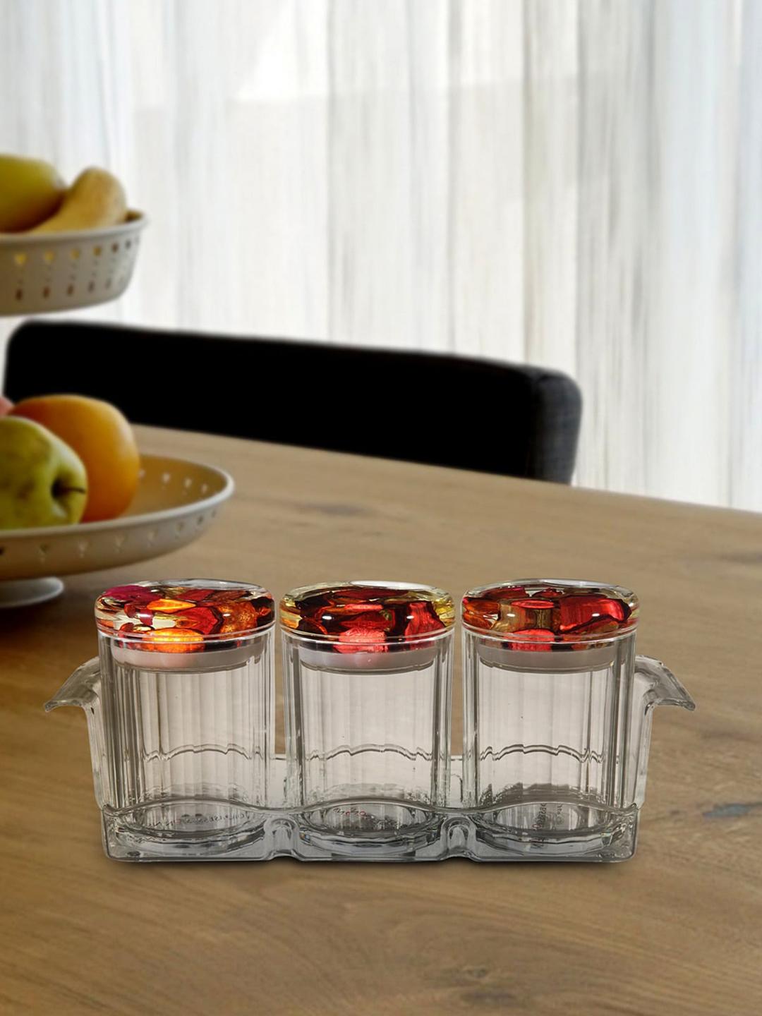 Buy OBSESSIONS Transparent & Red Set Of 3 Agua Acrylic Air Tight Jar ...