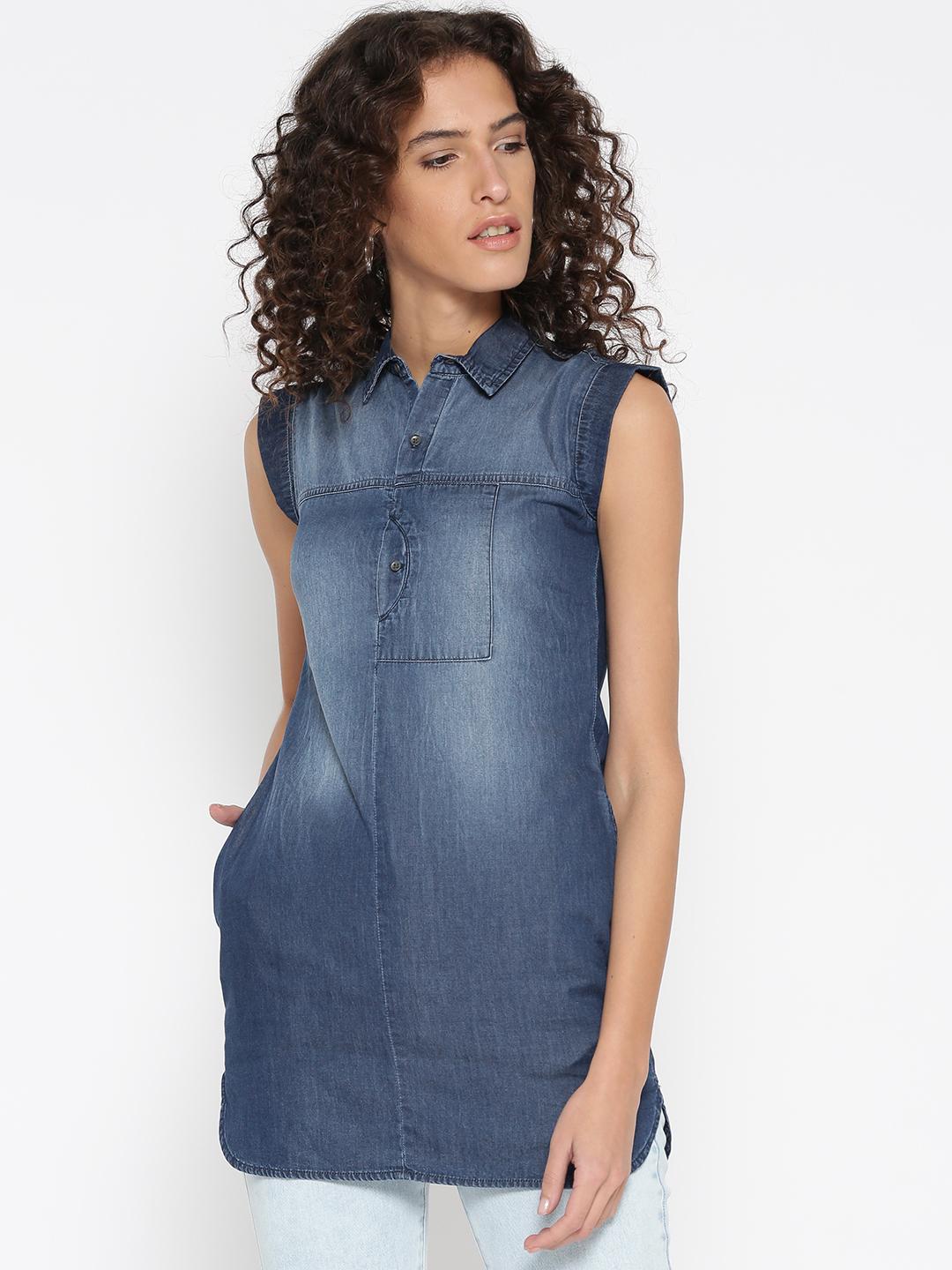 Buy Wrangler Blue Denim Solid A Line Tunic - Tunics for Women 1501181 ...