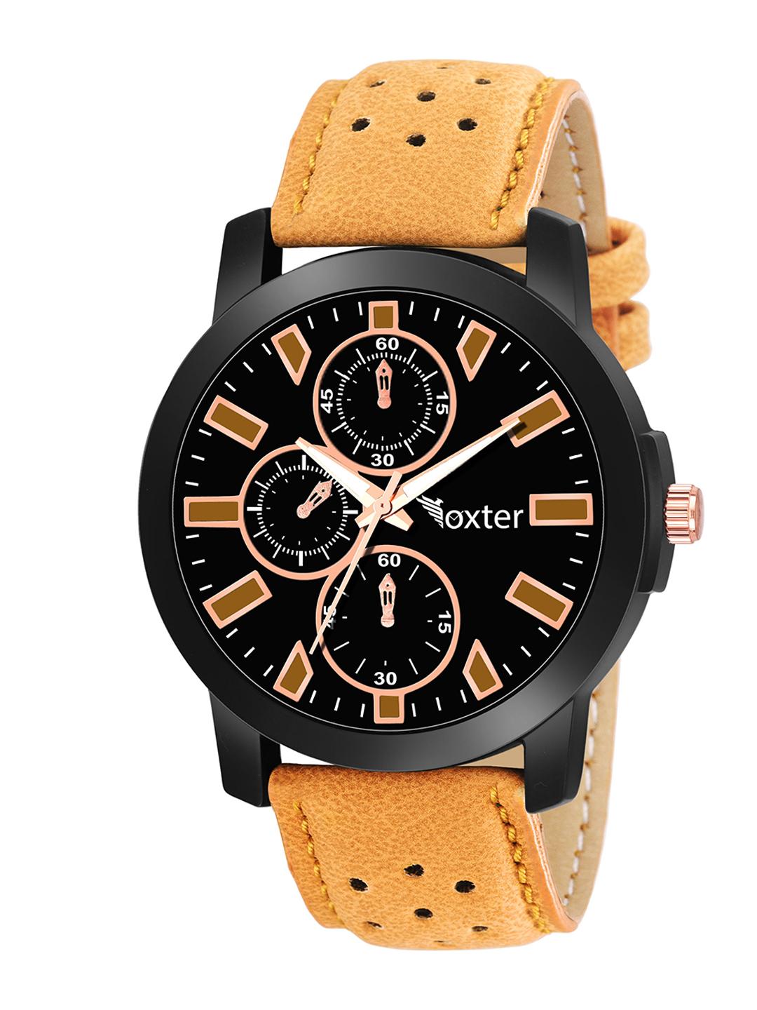 Buy Foxter Men Black Brass Dial & Brown Leather Straps Analogue Watch ...