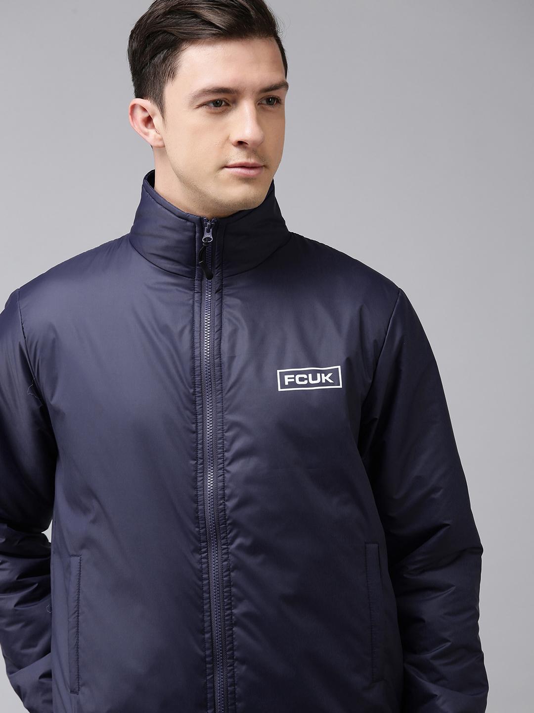 Buy French Connection Men Navy Blue Solid Bomber Jacket - Jackets for ...