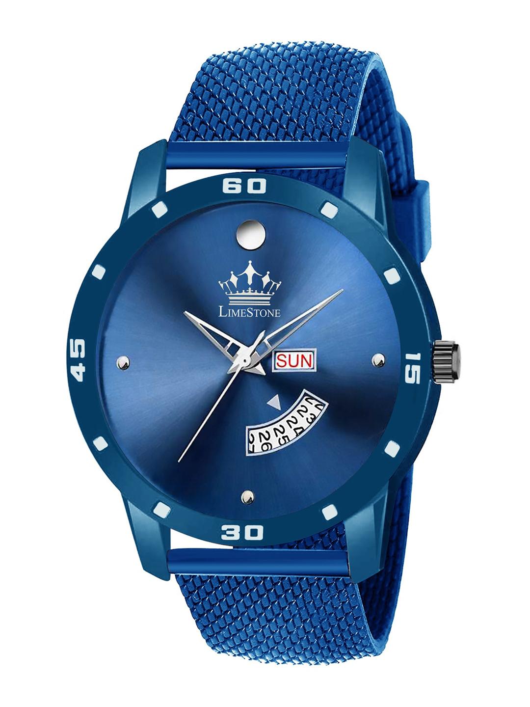 Buy LIMESTONE Men Blue Brass Embellished Dial & Blue Bracelet Style ...