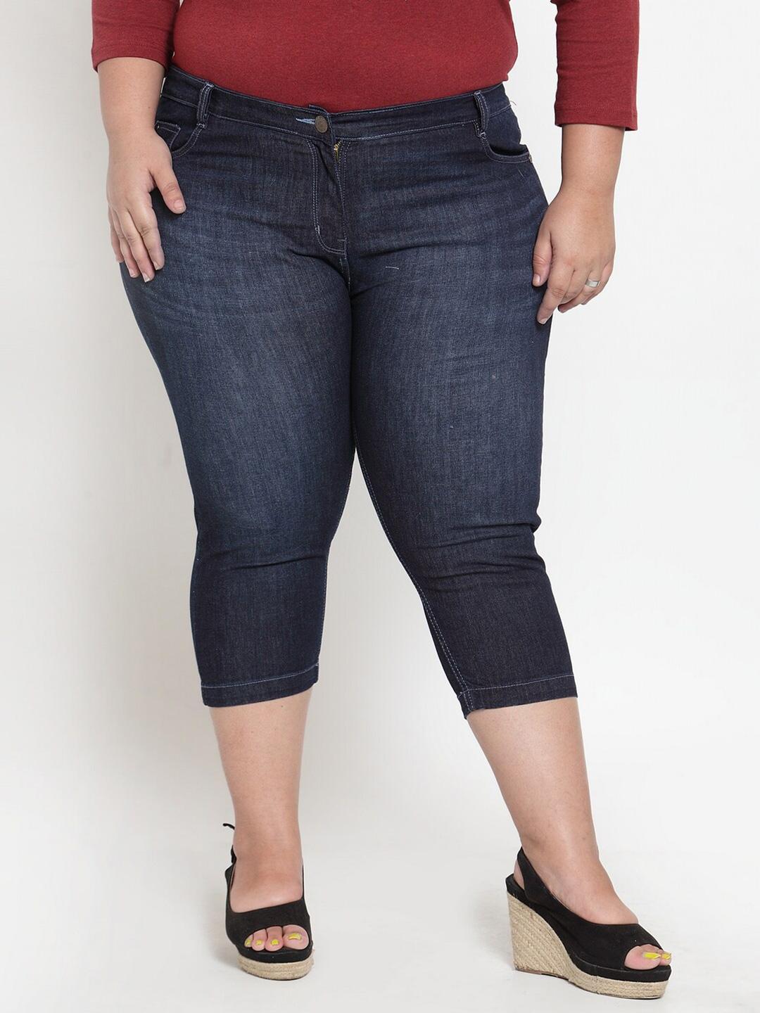 Buy PlusS Women Blue Denim Capris - Capris for Women 15045468 | Myntra