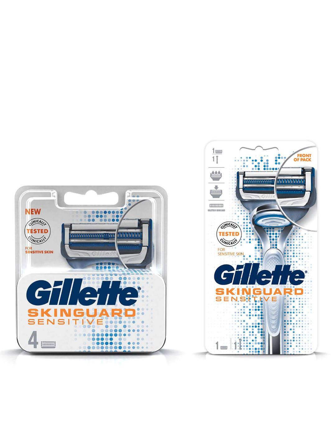 Buy Gillette Men Set Of 4 Skinguard Sensitive Cartridges + Safeguard ...