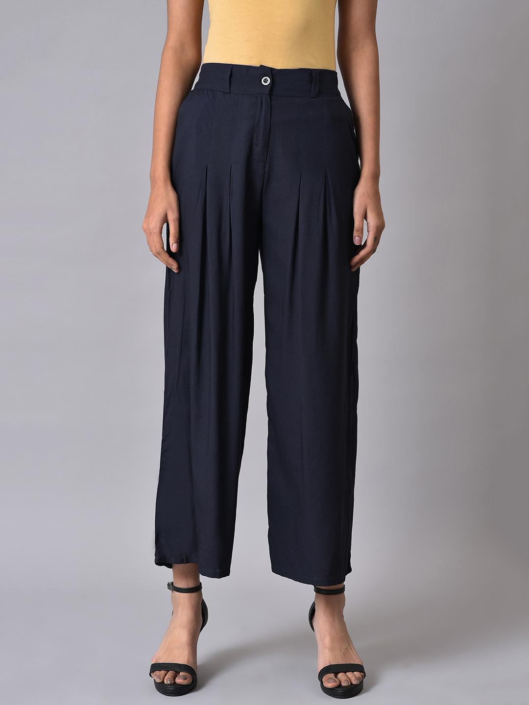 Buy W Women Navy Palazzo Trousers - Palazzos for Women 1509468 | Myntra