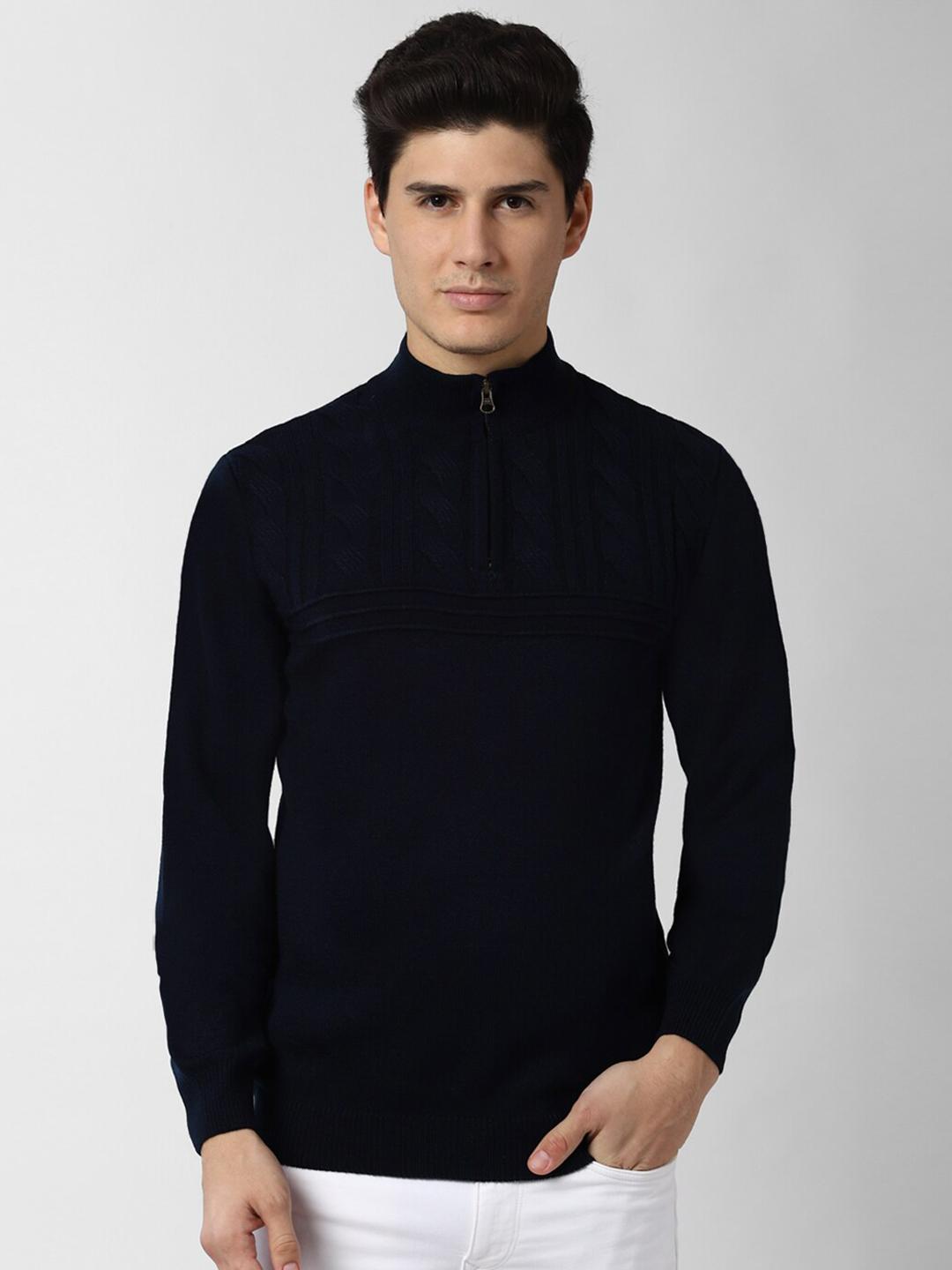 Buy Peter England Casuals Men Navy Blue Cable Knit Pure Acrylic ...