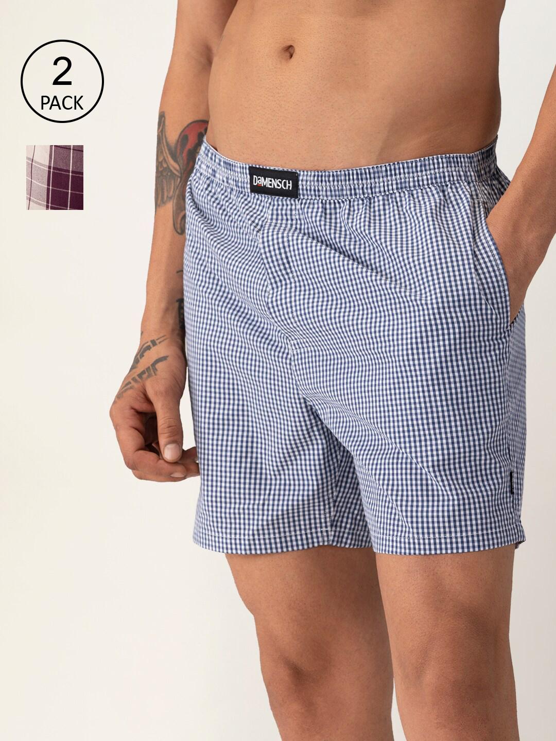 Buy DAMENSCH Men Pack Of 2 Checked Ultra Light Cotton Boxer Shorts DAM ...