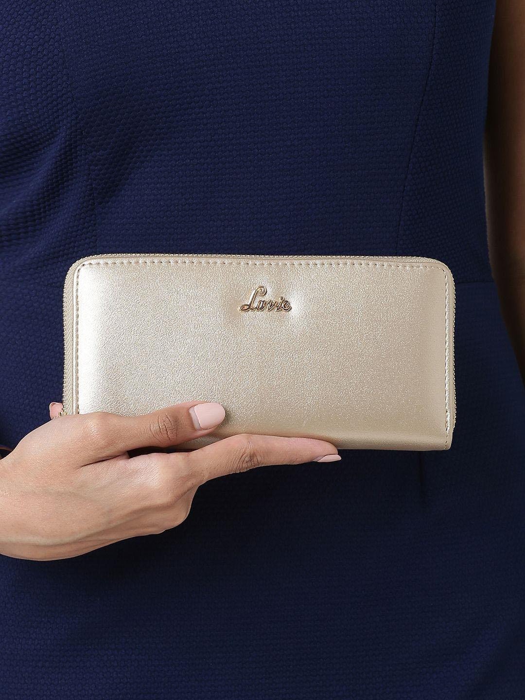 Buy Lavie Sufi Beige & Gold Toned Large Zip Around Wallet - Wallets for ...