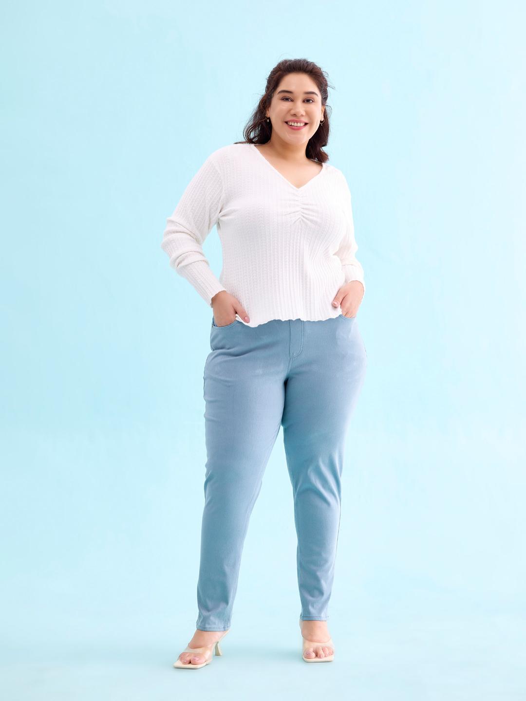 Buy Go Colors Women Blue Solid Slim Fit Super Stretch Cropped Jeggings ...