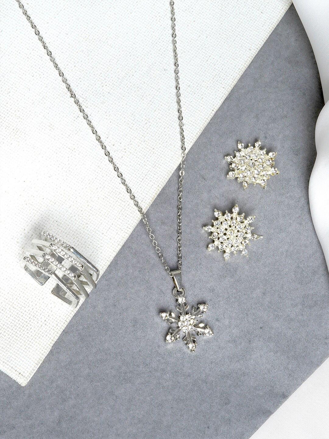 Buy JOKER & WITCH Silver Plated White Stone Studded Jewellery Set ...