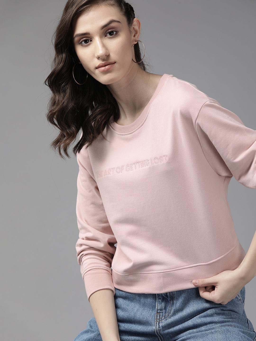Buy The Roadster Lifestyle Co. Women Pink Applique Knitted Pullover ...