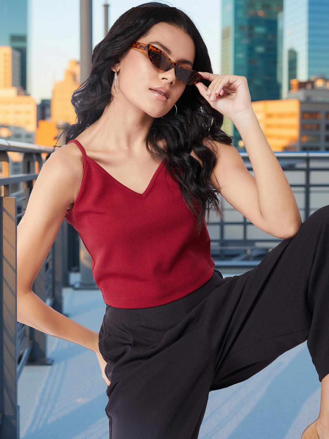 Buy Zima Leto Red Shoulder Straps Regular Top - Tops for Women 15175728 ...