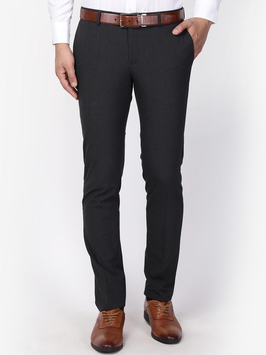 Buy Blackberrys Men Charcoal Grey B 91 Skinny Fit Formal Trousers ...