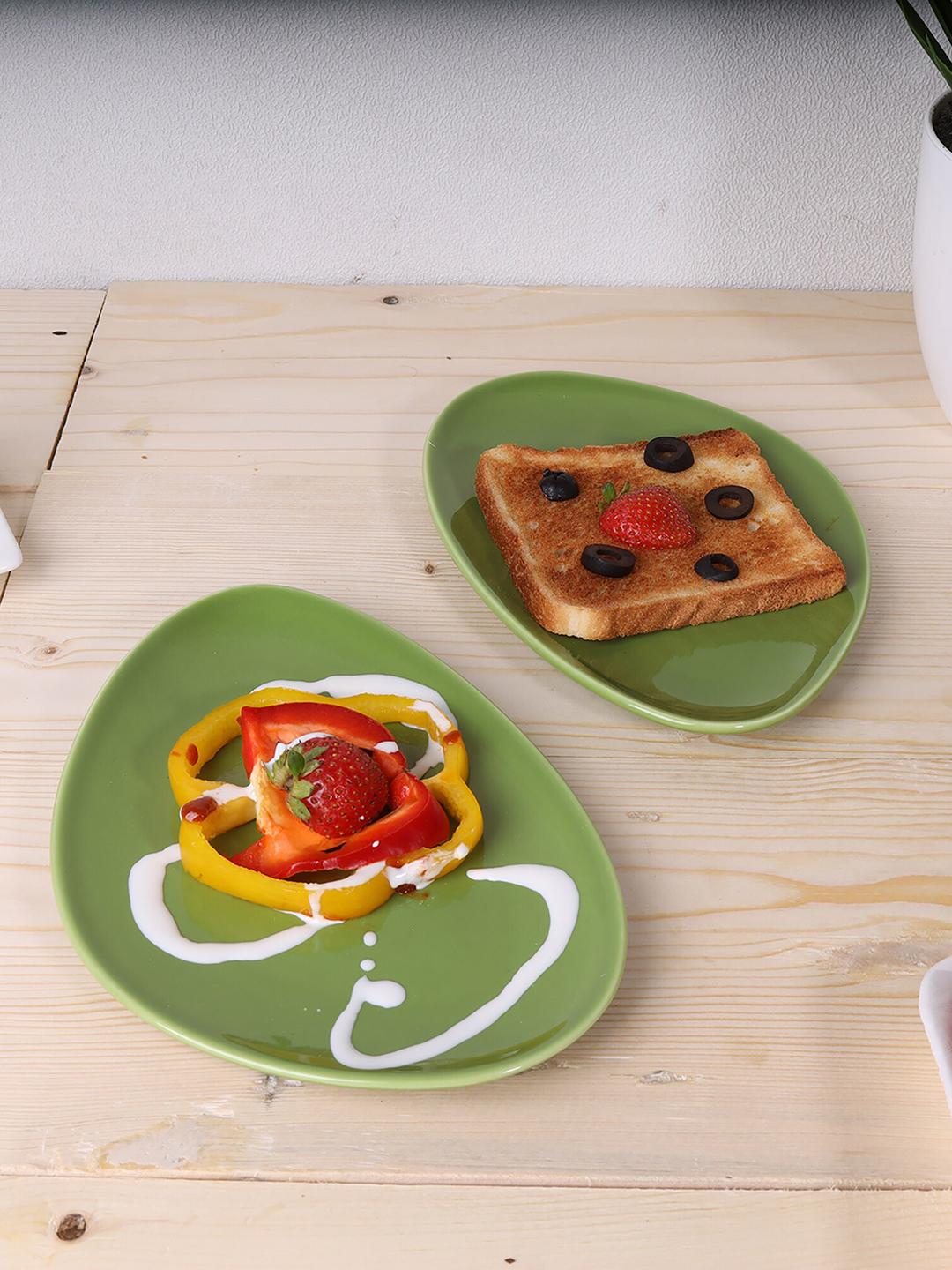Buy Ariane Set Of 2 Green Solid Porcelain Classic Serving Platters ...